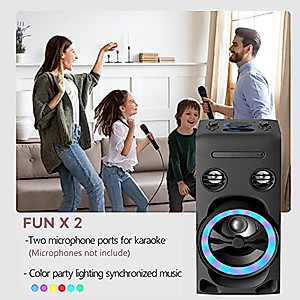 Home Stereo System CD/DVD Player, Bluetooth Party Speaker with Karaoke MIC Ports x 2, Floorstanding Soundsystem with LED Lightshow, Bass/Echo Adjustable