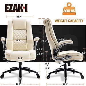 EZAKI High Back Office Chair-Flip-up Arms Executive Computer Desk Chair, Built-in Lumbar Support Thick Padded Adjustable Rock Tension Ergonomic Design for Back Pain (Beige)