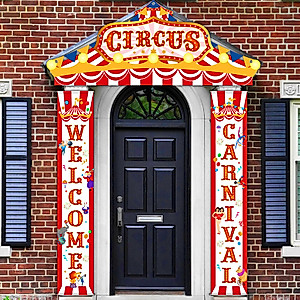 Blulu 3 Pcs Carnival Circus Porch Banner Decorations Circus Party Awning Hanging Banner Carnival Welcome Door Banner Set Carnival Circus Party Supplies for Circus Theme Birthday Decor