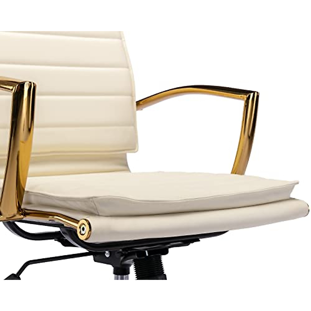 CIMOTA Leather Office Chair Comfortable Mid-Back Gold Office Desk Chair with Wheels and Arms Gold Frame Modern Ergonomic Conference Task Chair Swivel Chair for Teens Adults, PU Beige