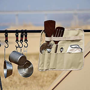 Outdoor Camping Picnic Tableware Storage Bag,plplaaoo Portable Tableware Storage Bag Hanging Foldable Portable Oxford Cloth Bag for Camping Picnic Barbecue,Camping(Brown), Camp Utensils Set Campi