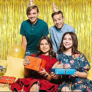 BEISHID 4 Pcs Gold Door Streamers Tinsel Curtain Party Streamers Backdrop Fringe Foil Wall Background for Birthday Halloween Christmas Wedding Party Decoration(3.28 ft x 6.56 ft)