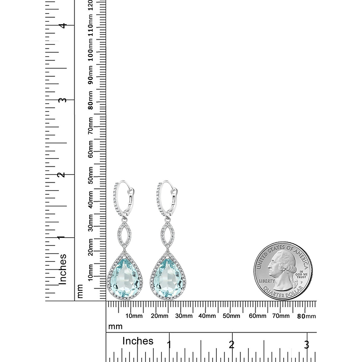 Gem Stone King 925 Sterling Silver Long Drop Dangle Elegant Wedding Bridal Chandelier Teardrop Earrings for Women | 2 Inch | Pear Shape 16X12MM | 20.00 Cttw