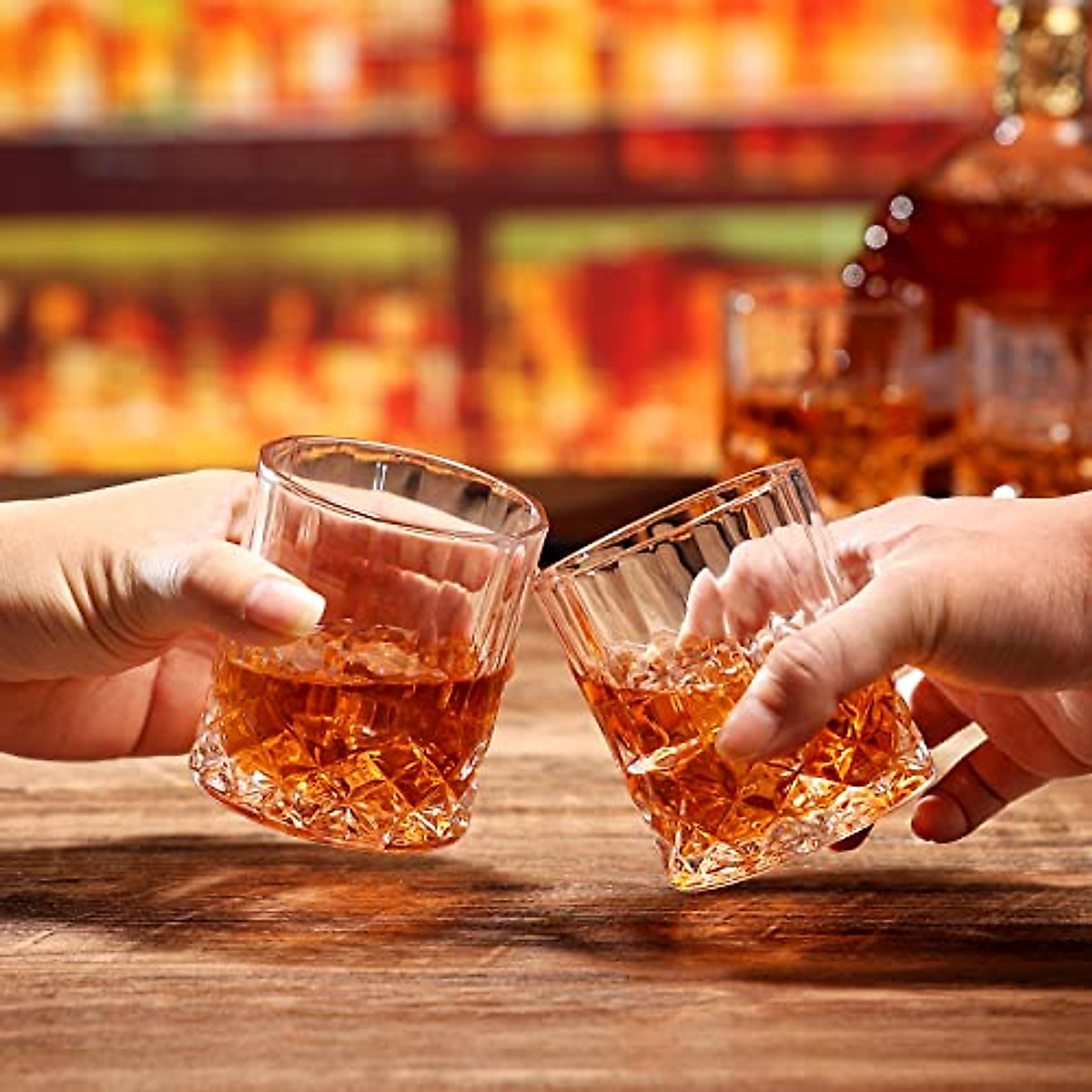 RorAem Whiskey Glasses Set of 4 - Bourbon Glasses Crystal Rocks Glasses Whiskey Gifts for Men Old Fashioned Glasses for Whiskey Cognac Scotch Cocktail Vodka Liquor Rum Home Bar 11oz