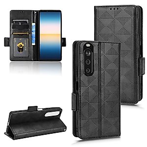 Kukoufey Case for Sony Xperia 1 III 5G XQ-BC52 XQ-BC62 XQ-BC72 Leather Flip Stand Case Cover,Case for Sony Xperia 1 III Leather Case,Case for Sony Xperia 1 III Case Cover Black