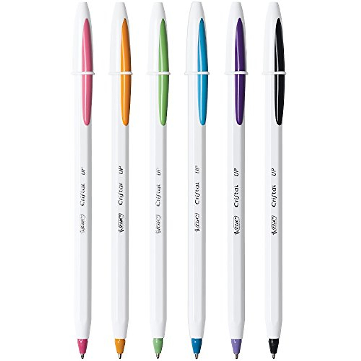 BIC Cristal Up Ballpoint Pen, Medium Point (1.2mm) Distributes Ink Evenly, Assorted Colors, 6-Count
