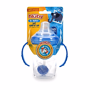 Nuby 360 Grip N' Sip 8oz Tritan Cup, Weighted Straw with Hygienic Cover, Blue