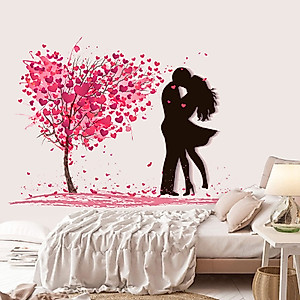 Love Red Heart Wall Decor Happy Valentine’s Day Accessories Wall Decals,Peel and Stick Removable Wall Decals,for Girls Room Couples Flower Bike Hot Air Balloon Tree Vinyl Sticker Wedding Couple Couple Bedroom Girls Kids Room Home Art Mural DIY Wallpaper (