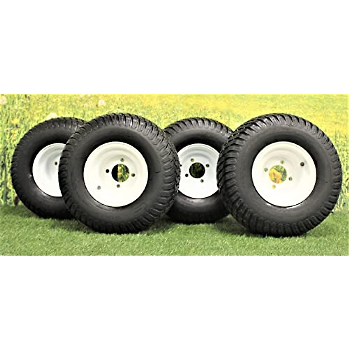 (Set of 4) White Steel Wheels with 18x9.50-8 4 Ply Turf Tires for Golf Cart and Lawn and Garden Equipment