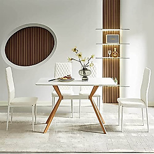 White Dining Table, Simple Modern Kitchen Table with Metal Shelf&Transfer Legs, Office Table, White