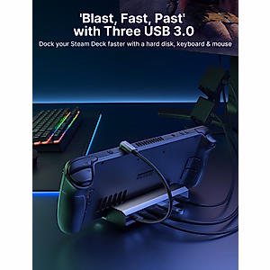 JSAUX Docking Station for Steam Deck/ROG Ally/Legion Go/MSI Claw, 6-in-1 Steam Deck Dock with HDMI 4K@60Hz, Gigabit Ethernet, 3 USB-A 3.0 and 100W Charge, Compatible with Steam Deck OLED-HB0603