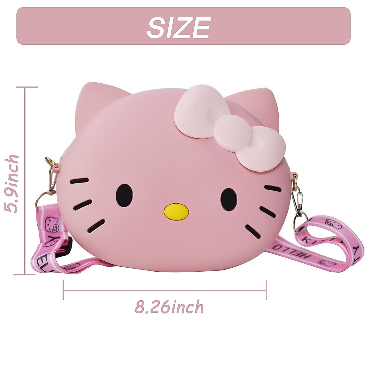 Kawaii Kitty Bag with Adjustable Shoulder Strap, Zipper Handbag Cute Kitty Coin Wallet Purse Shoulder Bag, Coin Pouch for Gifts Women Birthday - Pink