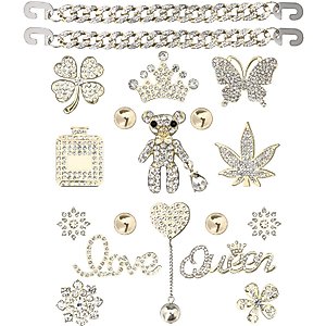 Bling Chain Charms for Clog Shoes Decoration, Luxury Rhinestone Cute Diamond Bear Love Flower Butterfly Crown Designer Jewelry Shoe Accessories for Women Girls Adults Gifts (Pink)