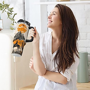 Flradish 40oz Tumbler with Handle, Vintage Western Cowboy Stainless Steel Tumbler with Lid and Straws Double Wall Vacuum Insulated Leakproof Coffee Travel Mug