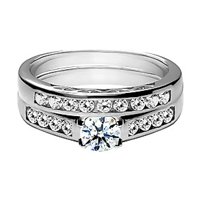 TwoBirch Vintage Bridal Set with 18k White Gold Plating over Solid Sterling Silver with AAA+ Cubic Zirconia (Size 5)