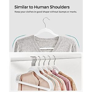 SONGMICS Rubber-Coated Plastic Hangers, 50 Pack Non-Slip Coat Hangers, Space-Saving Slim Clothes Hangers, 360 Degree Swivel Hooks, Shoulder Notches, White UCRP008W05