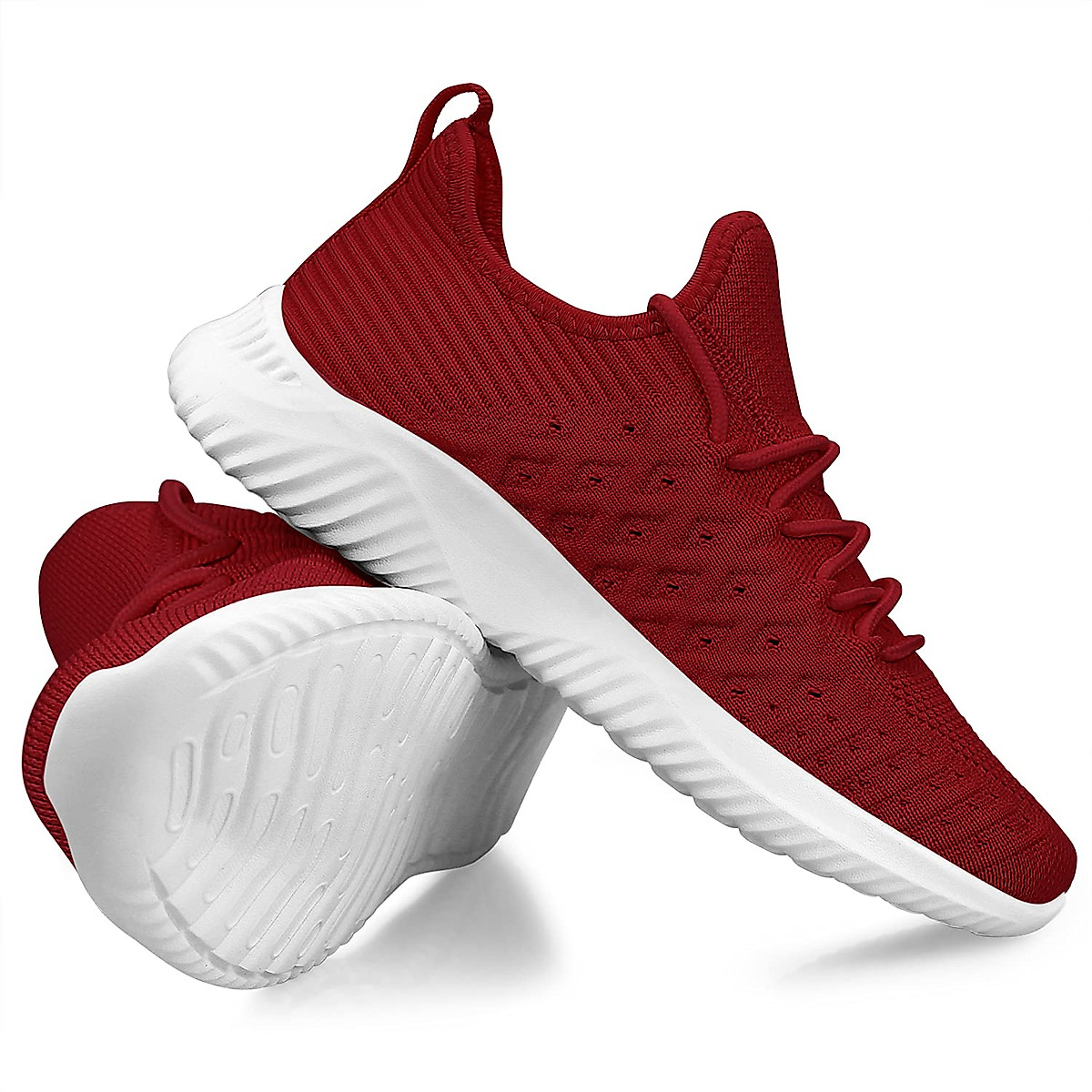 Feethit Womens Slip On Walking Shoes Non Slip Running Shoes Breathable Workout Shoes Lightweight Gym Sneakers Burgundy Size 9