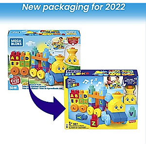MEGA BLOKS Fisher-Price ABC Blocks Building Toy, ABC Musical Train with 50 Pieces, Music and Sounds for Toddlers, Gift Ideas for Kids Age 1+ Years