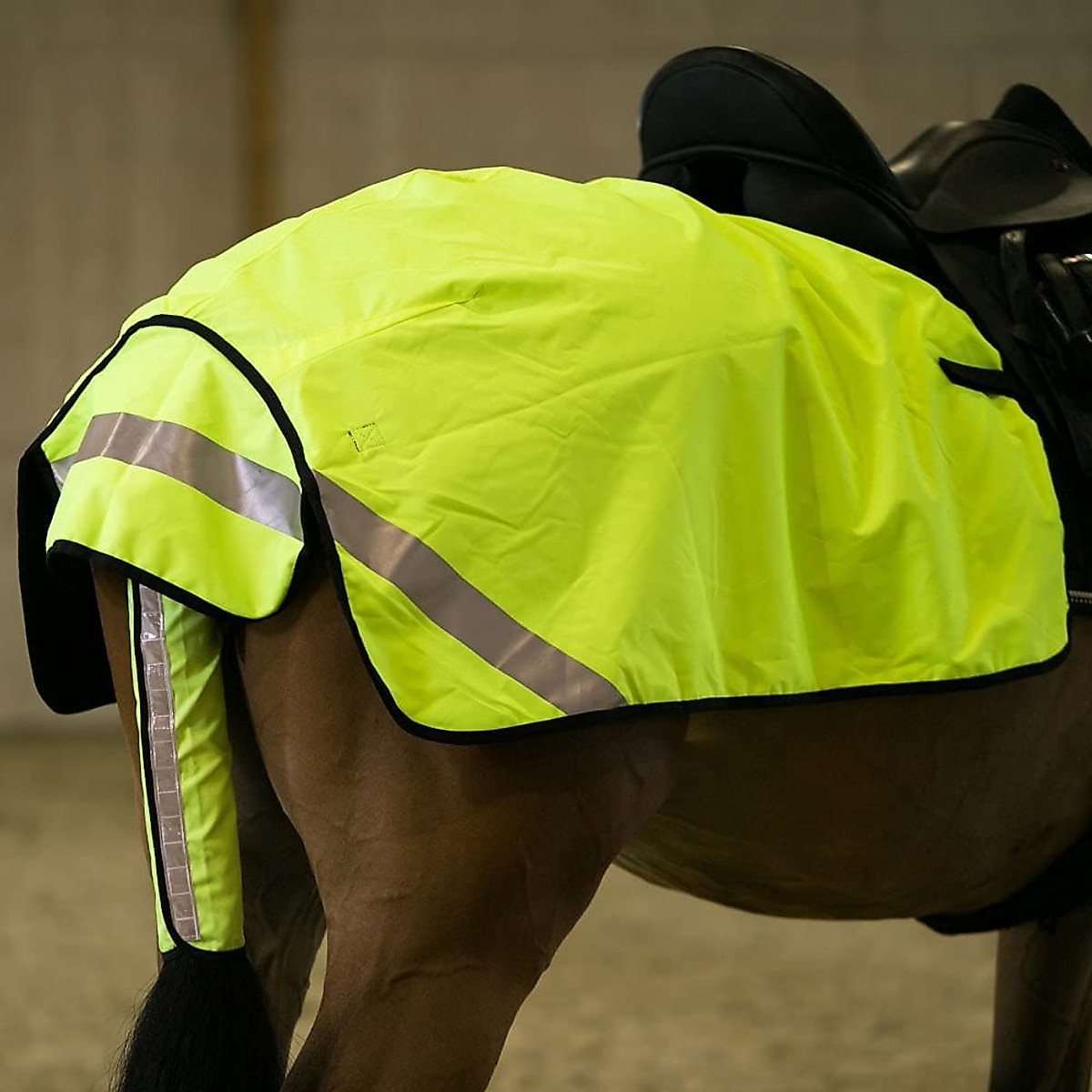 Horze High-Visibility Reflective Horse Quarter Sheet Riding Blanket with Fleece Lining - Yellow - Horse