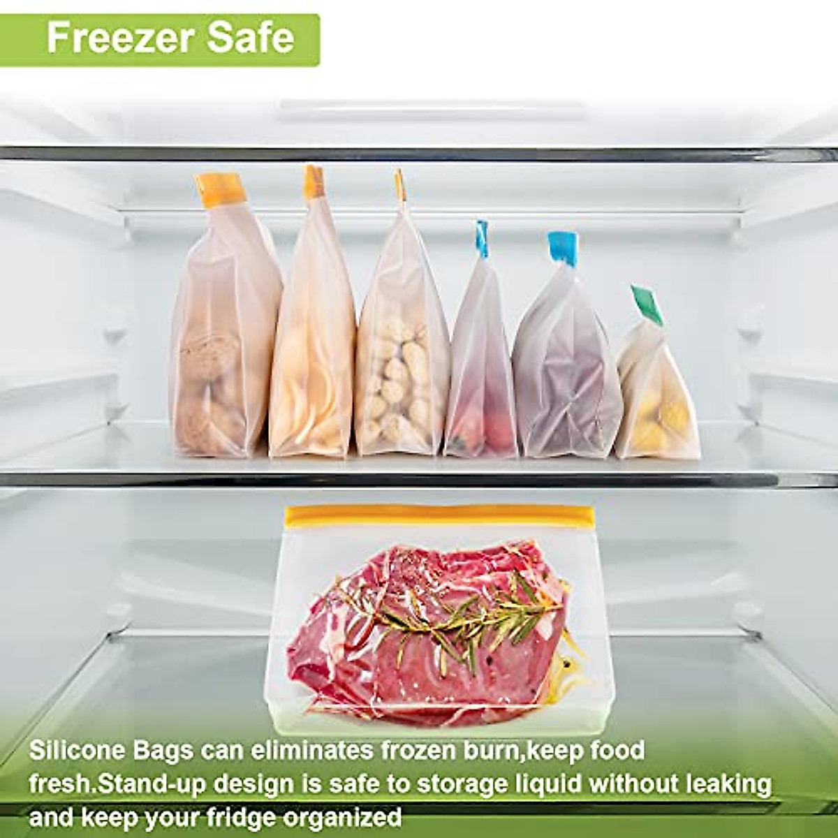 Reusable Storage Bags Stand Up, 18 Pack Reusable Sandwich Bags, Reusable Freezer Lunch Bags, Leakproof Reusable Bags Silicone, Reusable Gallon Bags(18Pack-4Large Bags+7Sandwich Bags+7Snack Bags)