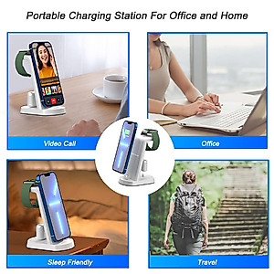 Charging-Station-for-iPhone 3-in-1-White-Wireless-Charger-Stand Charging-Dock for-Apple-Watch-Series-7 6 SE 5 4 3 2 & Airpods iPhone 14 13 12 11 Pro X Max XS XR 8 7 Plus 6s 6 with Adapter