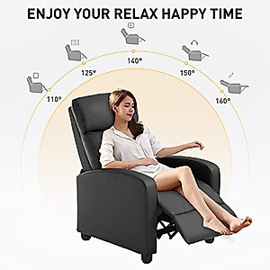 Vnewone Recliner Chair for Living Room Lounge Chaise Wingback Single Sofa Modern Home Theater Seating, Adjustable Height, Faux Leather, Black