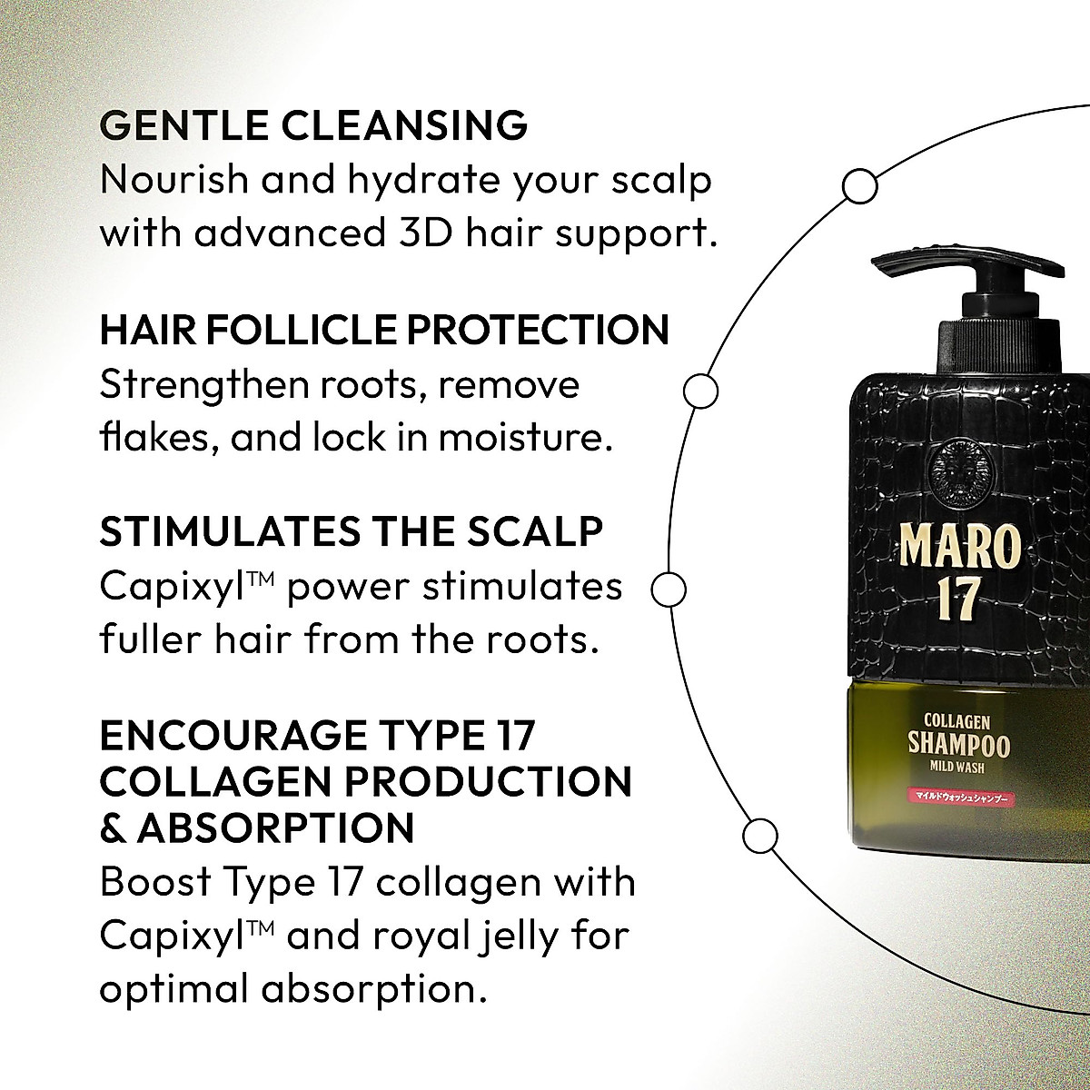MARO17 Collagen Shampoo Mild Wash - Deep Cleansing Anti Danfruff Shampoo for Men - Removes Dandruff, Hydrates Scalp & Stimulates Collagen Production for Thicker, Fuller Hair - Soothes Dry, Flaky Scalp