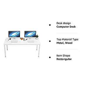 DlandHome 63 inches X-Large Computer Desk, Composite Wood Board School Desk, Decent and Steady Home Office Desk/Workstation/Table, BS1-160WW, White and White Legs, 1 Pack