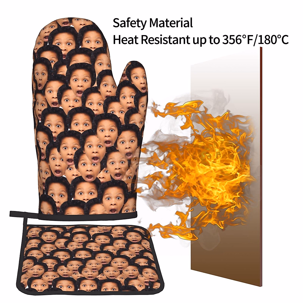 Custom Oven Mitts, Personalized Oven Mitts and Pot Holders with Your Face, Baking Gifts for Women for Kitchen Cooking, BBQ, Grillin-Style1, 1 Oven Mitts+ 1 Pot Holders