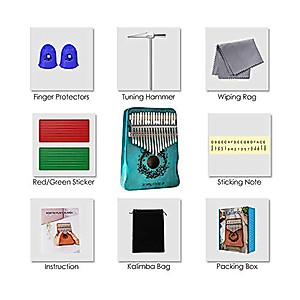 Kalimba-17 Key Thumb Piano,Exquisite Mahogany Wood Portable Kalimba,Tune Hammer and Study Instruction,Musical Gifts for Music lovers Adults Kids(Teal Blue)