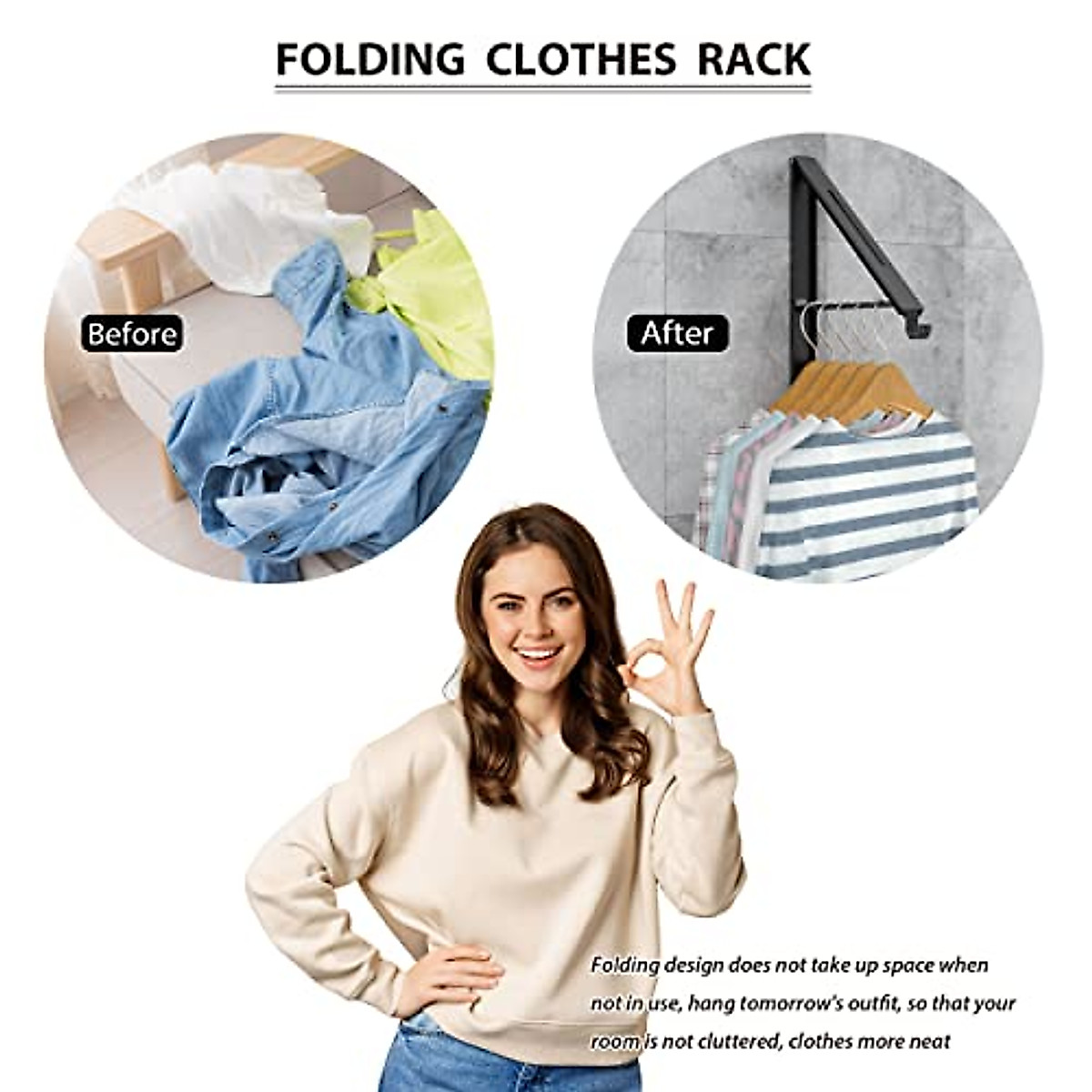 WXS-CHALL Aluminum Wall Mounted Clothes Drying Rack - Space Saving Folding Laundry Rack for Wall, Collapsible Design (Black)