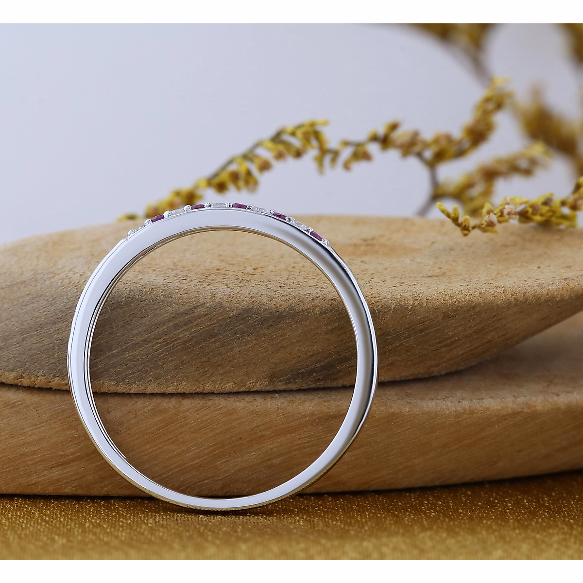 Dazzlingrock Collection 10k Ruby And White Diamond Women Anniversary Wedding Matching Band Stackable Ring, White Gold, Size 6