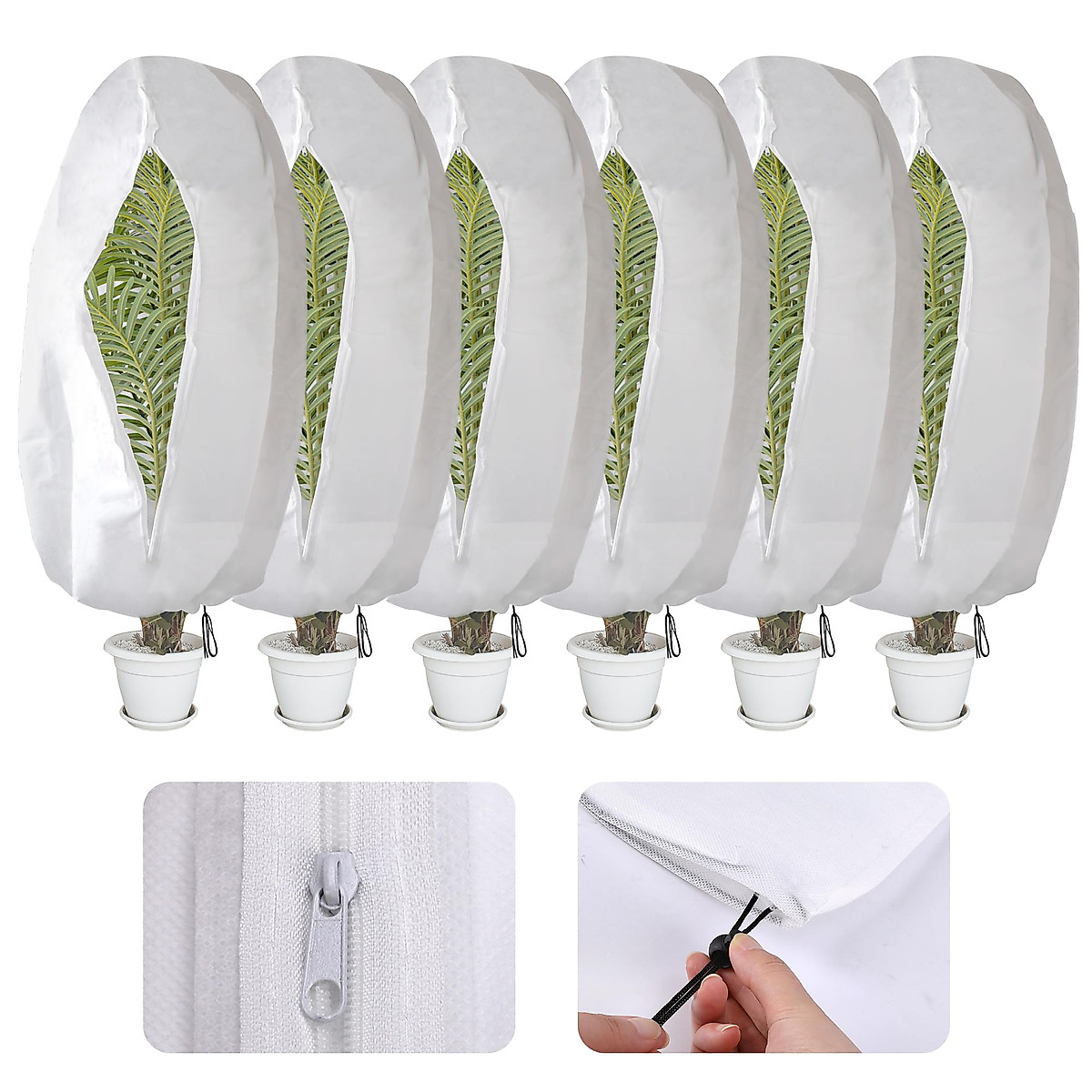 Alpurple 6 Packs Winter Zipper Plant Covers - 47" X 31.5" Warm Plant Protection Cover Bags, Frost Cloth Blanket Protecting Fruit Tree Potted Plants from Freezing Animals Eating