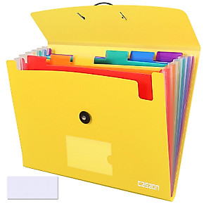 7 Pocket Accordian File Folders, Expanding File Folder A4 Letter Size Paper Portable Document Organizer-Yellow