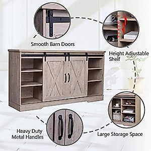 Walnest Farmhouse TV Stand with 2 Sliding Barn Doors and Storage Cabinets, Entertainment Center Console Table, Media Furniture for Living Room Ashland Pine