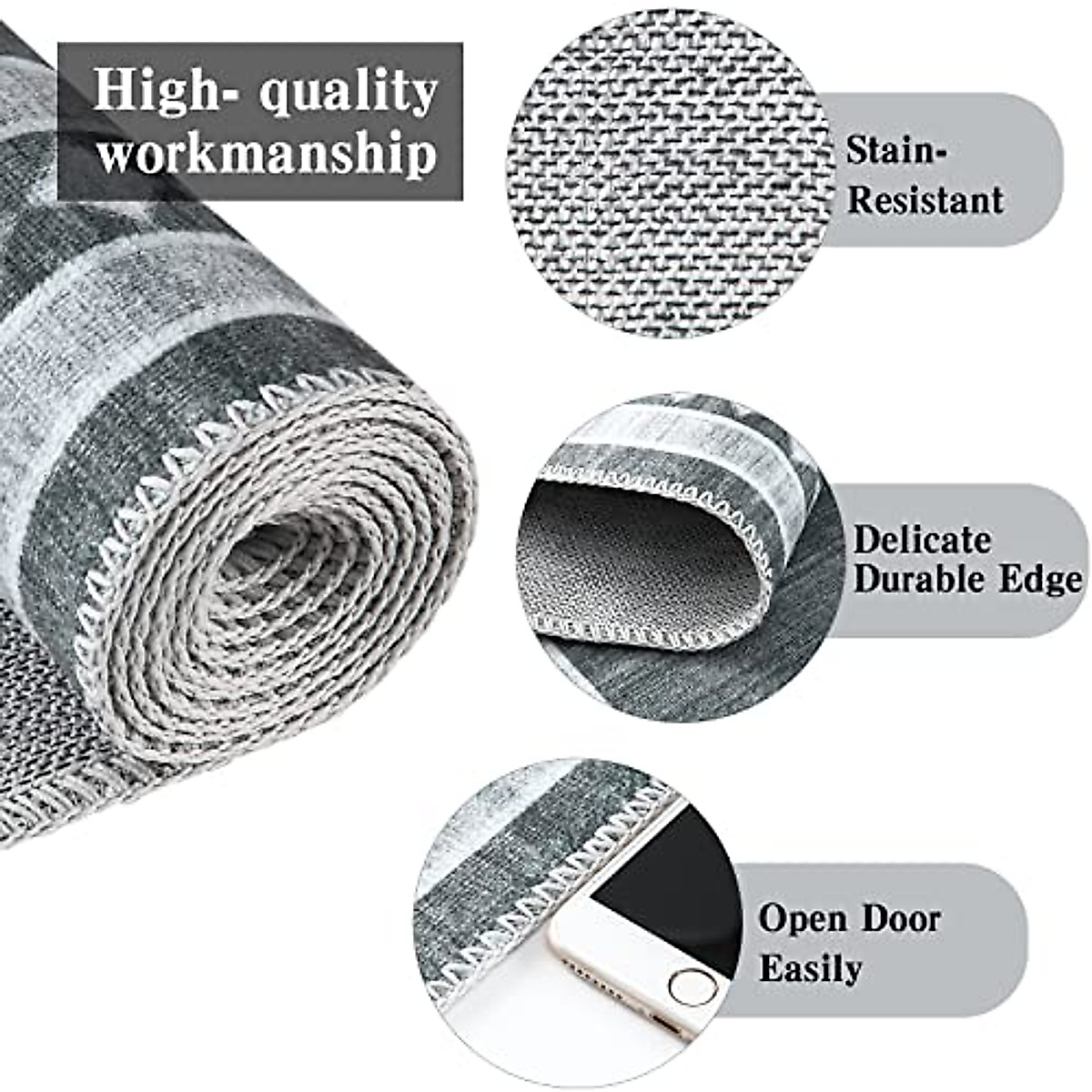 RUGSREAL Large Area Rug 9x12 Bordered Rug Indoor Outdoor Rug Solid Rug Soft Modern Geometric Boho Rug, Non-Slip Rugs for Living Room, Foldable Machine Washable Area Rug (9x12,Grey)