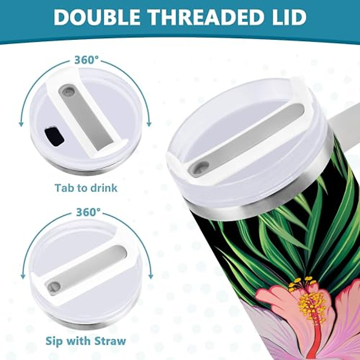 Burbuja Hibiscus Flowers 40oz Insulated Tumblers with Handle and Straw Lid, Double Wall Stainless Steel Travel Mug Leak-Proof, BPA Free, Gift for Mom Dad