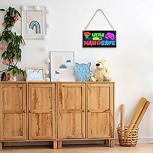 Little Man Cave, Neon Gaming Wooden Door Sign for Gamer Room Decor, Boys Decorations for Bedroom Nursery Playroom Wall Art (5"x10") -A06