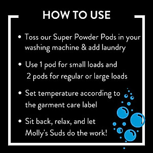Molly's Suds Super Powder Laundry Detergent Pods | Natural Extra Strength Detergent for Sensitive Skin | Ultra Concentrated and Stain Fighting (Unscented - 90 Count)