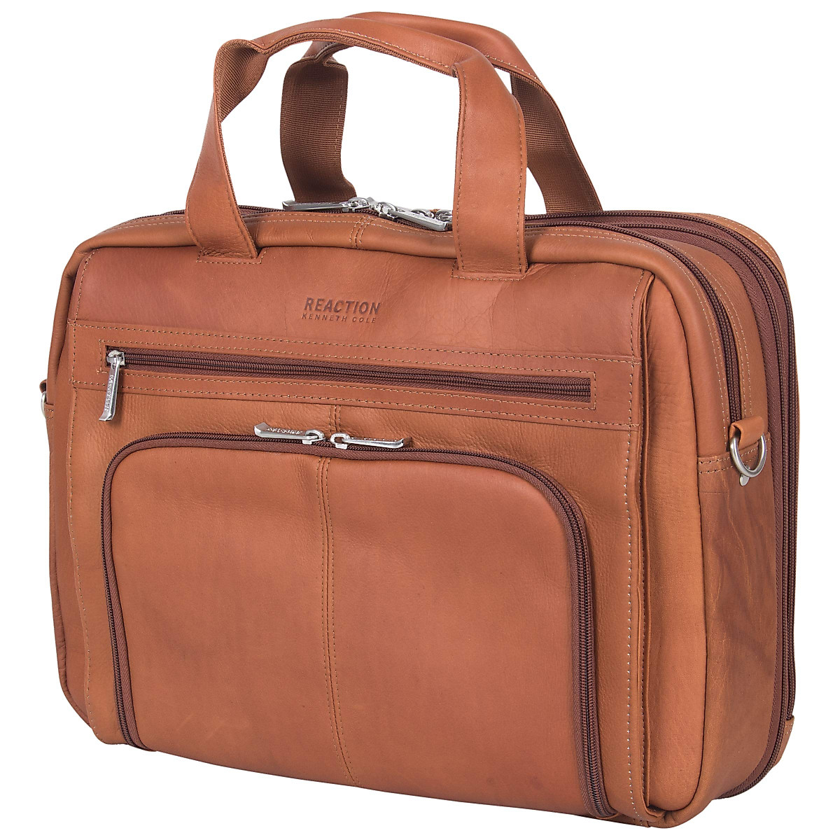 Kenneth Cole Reaction Manhattan Colombian Leather Briefcase Expandable RFID 15.6" Laptop Portfolio Shoulder Bag, Cognac, One Size