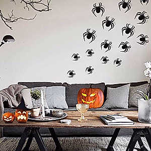 Halloween Home Decorations, 60 PCS 3D Large Spider, Realistic PVC Spider Stickers for Halloween Eve Party Supplies, DIY Scary Room Wall and Window Decor