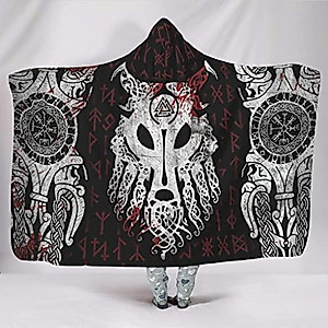 Viking Wolf Hooded Blanket Warm Soft Sherpa Norse Throw Blanket Plush Fleece Blanket Wearable Blanket Hoodie Blanket for Adults Kids ( Color : A , Size : 80x60in/150x200cm )