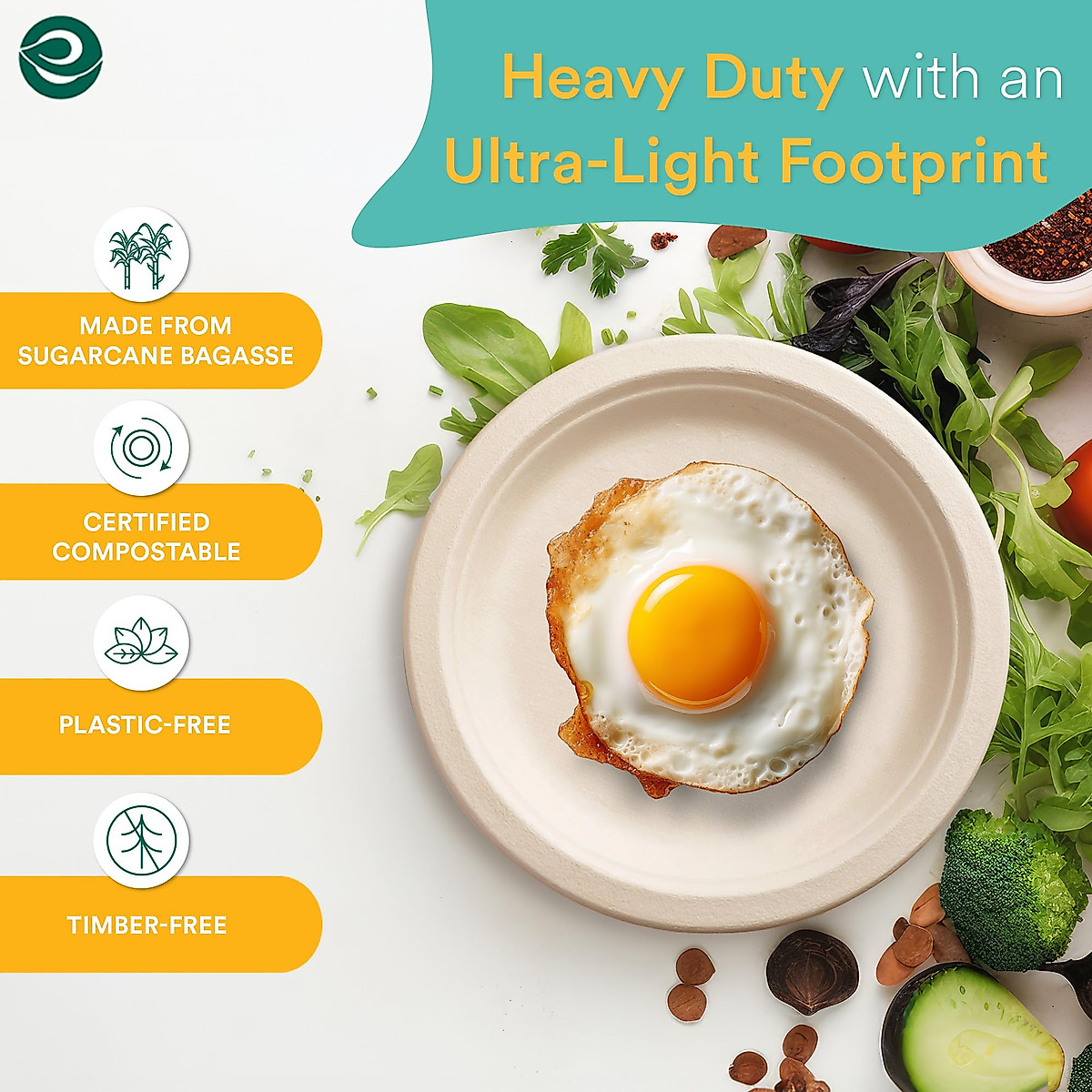 ECO SOUL 100% Compostable 6 Inch Small Paper Plates 500 [4x125 Pc] Disposable Bulk Party Heavy Duty, Eco-Friendly, Appetizer, Dessert, Wedding Plates I Biodegradable Unbleached Sugarcane Eco Plates