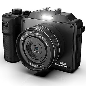 Vlogging Camera, 4K 48MP Digital Camera with WiFi, Free 32G TF Card & Hand Strap, Auto Focus & Anti-Shake, Built-in 7 Color Filters, Face Detect, 3'' IPS Screen, 140°Wide Angle, 18X Digital Zoom AA-13
