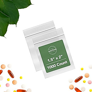 Seal Fresh Zip Bags – 1.5x2 Inches (1000 Count), 2 Mil – Clear Plastic Reclosable LDPE Poly Baggies with Resealable Lock Seal Zipper – For Vitamins, Pills, Snacks, Seeds, Nuts, Cookies, Candies, Treats, Pastries, Party Favors, Storage, Organization, Nuts,