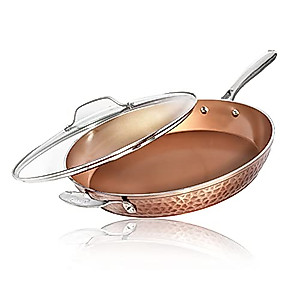 GOTHAM STEEL Hammered Copper Nonstick Frying Pan Set with Glass Lid (3 Pieces)