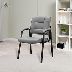 Naomi Home Conference Room Chairs, Heavy Duty Leather Executive Conference Table Chairs, Office Conference Chair, Conference Room Chair with Padded Arm Rest, Guest Chair Fixed-Back, Set of 2 - Gray