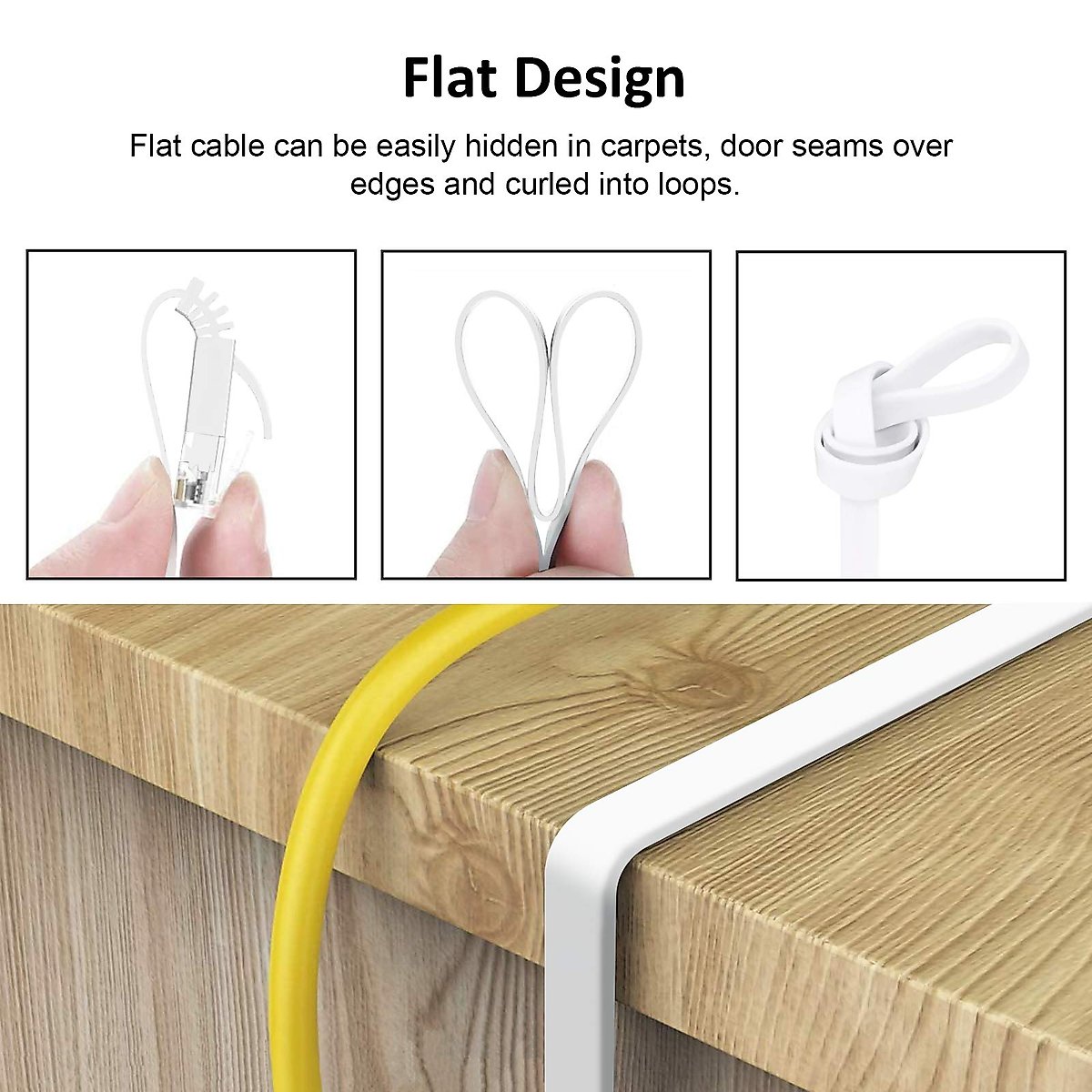 Yauhody CAT 6 Ethernet Cable 3ft 6-Pack White, High Speed Solid Flat CAT6 Gigabit Internet Network LAN Patch Cords, Bare Copper Snagless RJ45 Connector for Modem, Router, Computer (3ft 6 Pack, White)