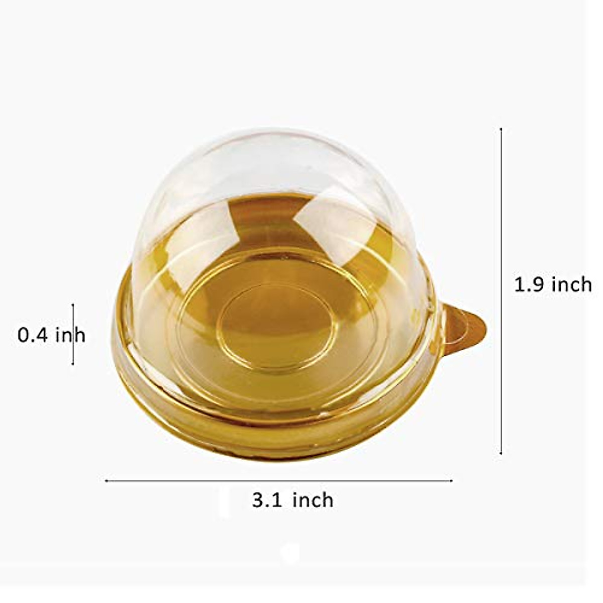Dceyaor 50 Set Clear Plastic Mini Cake Box, Round Cupcake Holders Plastic Egg-Yolk Puff Container Mooncake Dome Boxes Baking Packing Box (Gold, 3.1 inch)