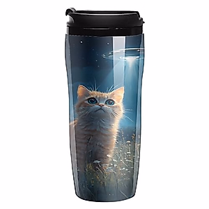 Funny Cat Travel Coffee Mug Reusable Coffee Cup Tumbler with Lid for Outdoor 350ml